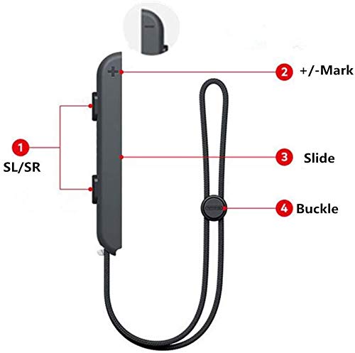 1 Pair of Joy-Con Handle Controllers with anti-slip Lanyards for Nintendo Switch Video Games-Black