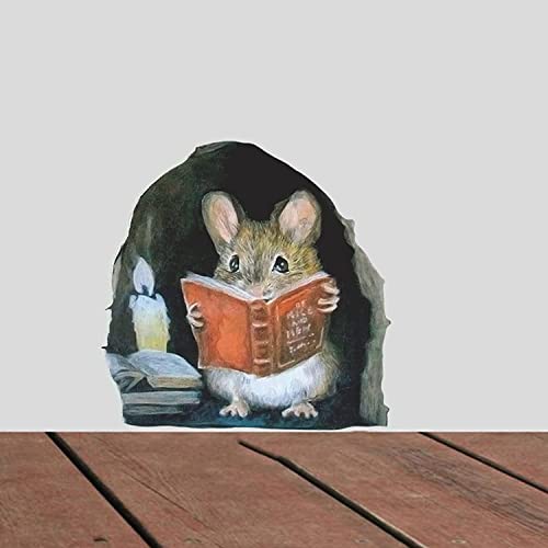 3Pcs 3D Realistic Mouse Wall Stickers, Mouse Reading Book Wall Decals Wall Decor, Removable Wall Art Murals for Living Room Nursery Bedroom Kids Room Home Wall Decorations