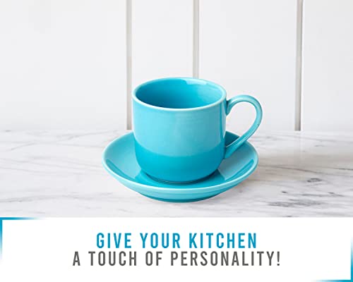 4oz. Espresso Cups Set of 4 With Matching Saucers - Premium Porcelain, 8 Piece Gift Box Demitasse Set - Red, Blue & Grey – Italian Caffè Mugs, Turkish Coffee Cup – Lungo Shots, Dopio Double Shot