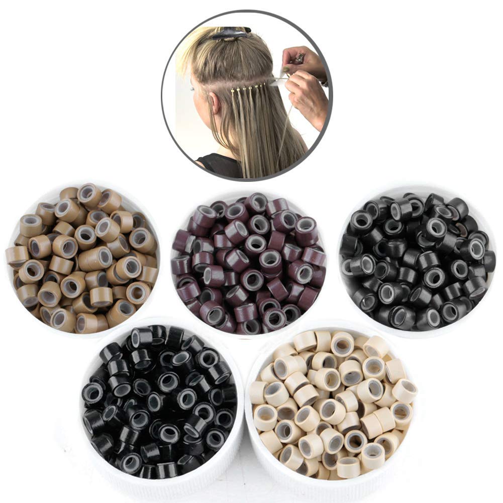 2500 pieces Seamless hair extension micro ring link beads 5mm silicone lined beads suitable for human hair extensions