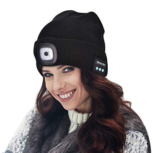 Etsfmoa Unisex Bluetooth Beanie Hat Light Wireless Headphones Gifts for Men Dad Black
