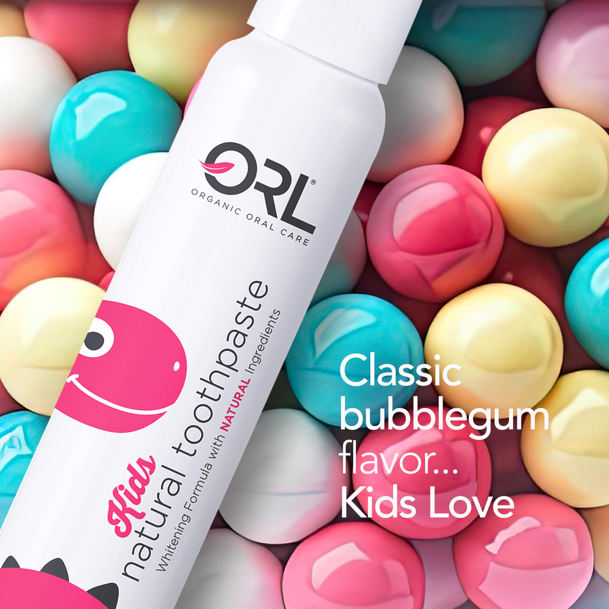 ORL Organic & Natural Bubblegum Toothpaste. Natural Safe Formula Uniquely Created to Clean Your Child’s Mouth, Helps Whiten Their Teeth Without Harmful Ingredients. Fluoride Free.