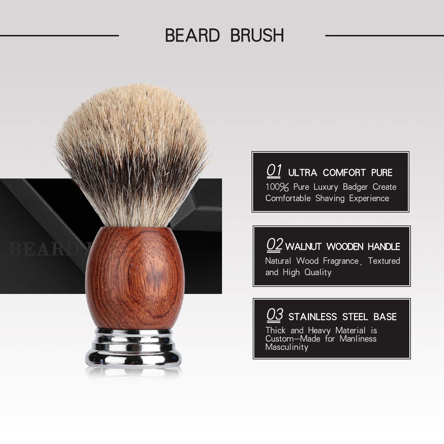 JOLI 100% Pure Badger Hair Shaving Brush Handmade With Walnut Wooden Handle and Stainless Steel Base Perfect for Wet Shaving