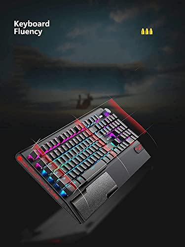 Multimedia Knob Computer Mechanical Keyboard Sandblast Metal Panel,104-Keys Conflict Free Buttons Gaming Keyboard,Dazzle Colour on Both Side, Mouse+Mouse Pads (Black/Raionbow Backlit/Blue Switch)