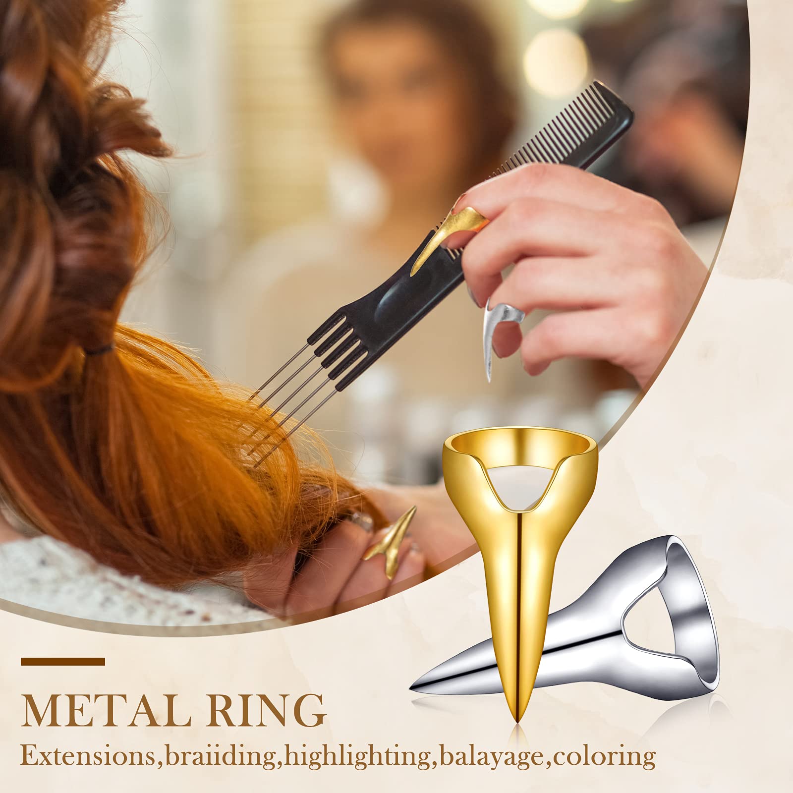 6 Pieces Metal Hair Sectioning Rings - Retro Hair Tools for Women, Halloween Cosplay, Hair Extensions, Salon Use (Silver, Gold)