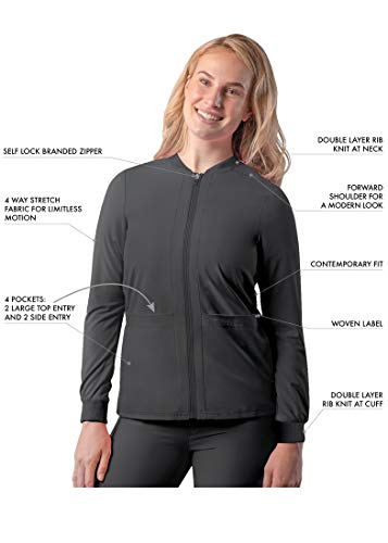 Adar Addition Scrubs for Women - Zippered Bomber Scrub Jacket - A6200 - Pewter - S