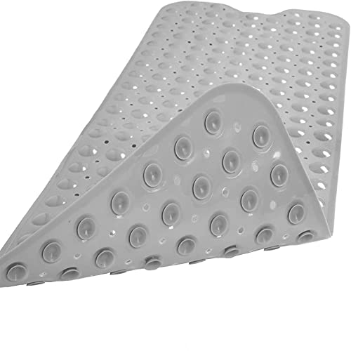 COMUSTER Bathtub and Shower Mats, Extra Long Non-Slip Bath Mat (39" x 16"), Machine Washable Bath Tub Mat for Bathroom(Solid Grey)