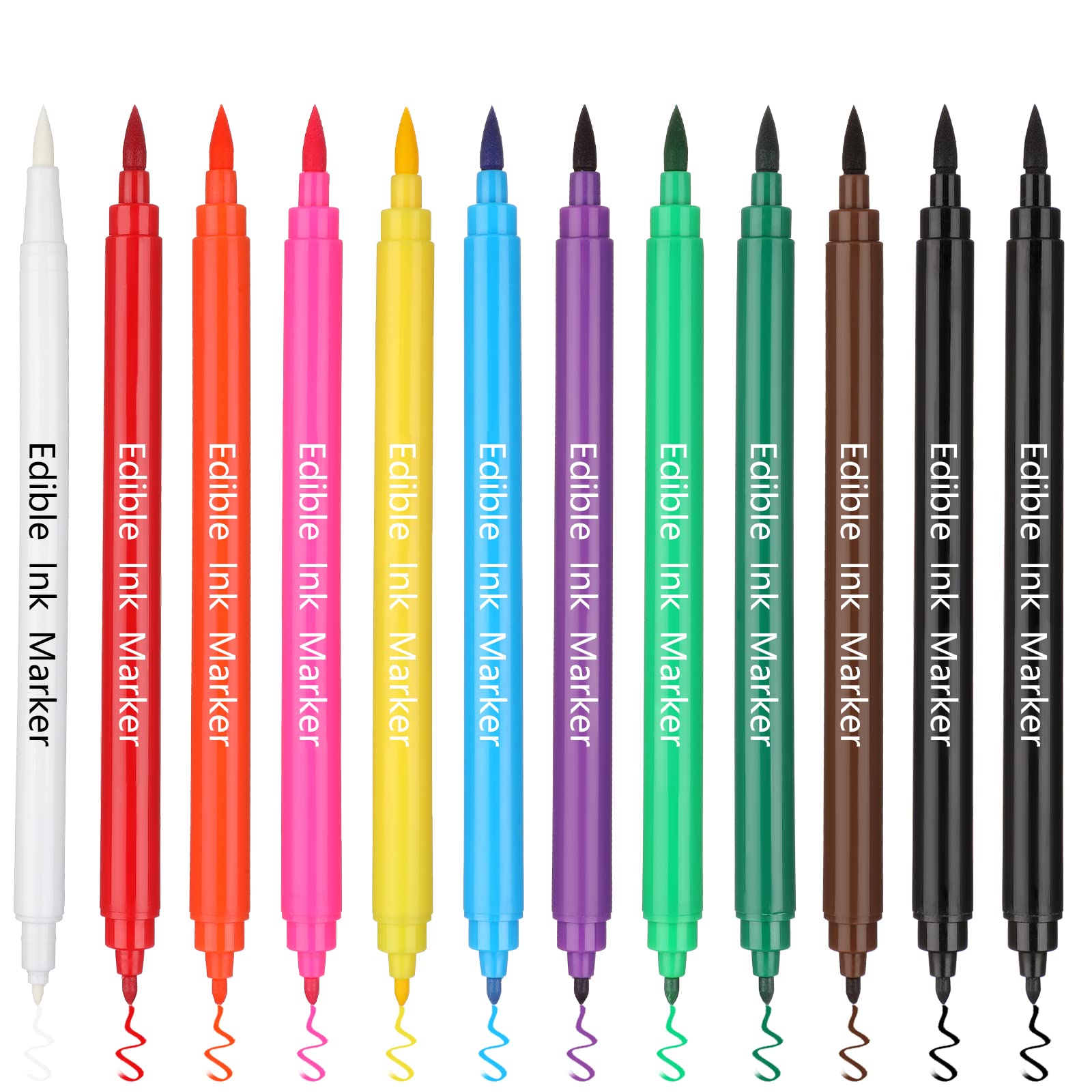 12 Pcs Food Coloring Pens Decorating Food Markers with Ultra Fine Tip (0.7 mm) Food Coloring Pens, Double Sided Food Gourmet Writers for DIY Fondant Cakes Frosting Baking Party