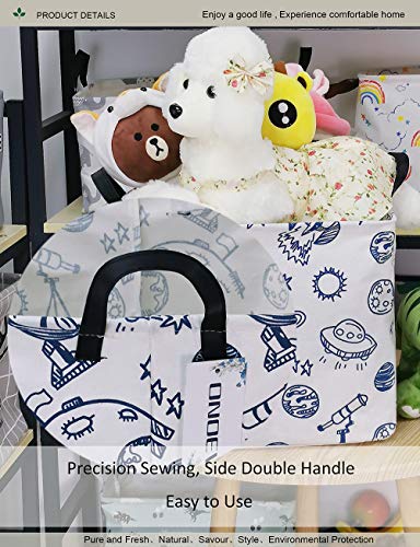 ONOEV Square Fabric storage box, decorative basket and finishing basket with handle are used for the storage of clothes, books and sundries (Blue Planet)
