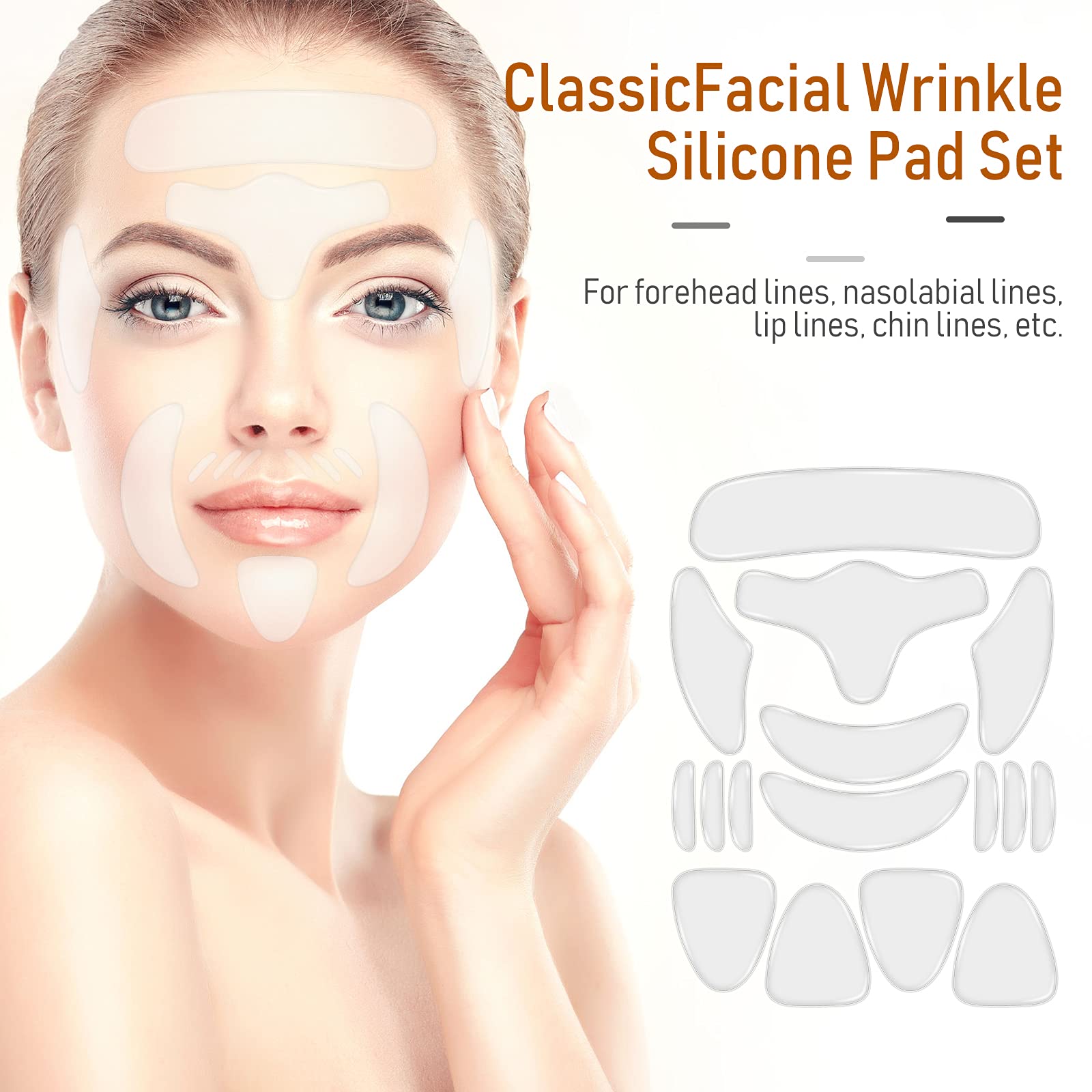 32 Pcs Facial Chest Neck Silicone Pad Reusable Face Forehead Patches Facial Sleeping Mask Cover for Smoothing Chest Neck Forehead Eye Mouth (Clear,Pink)