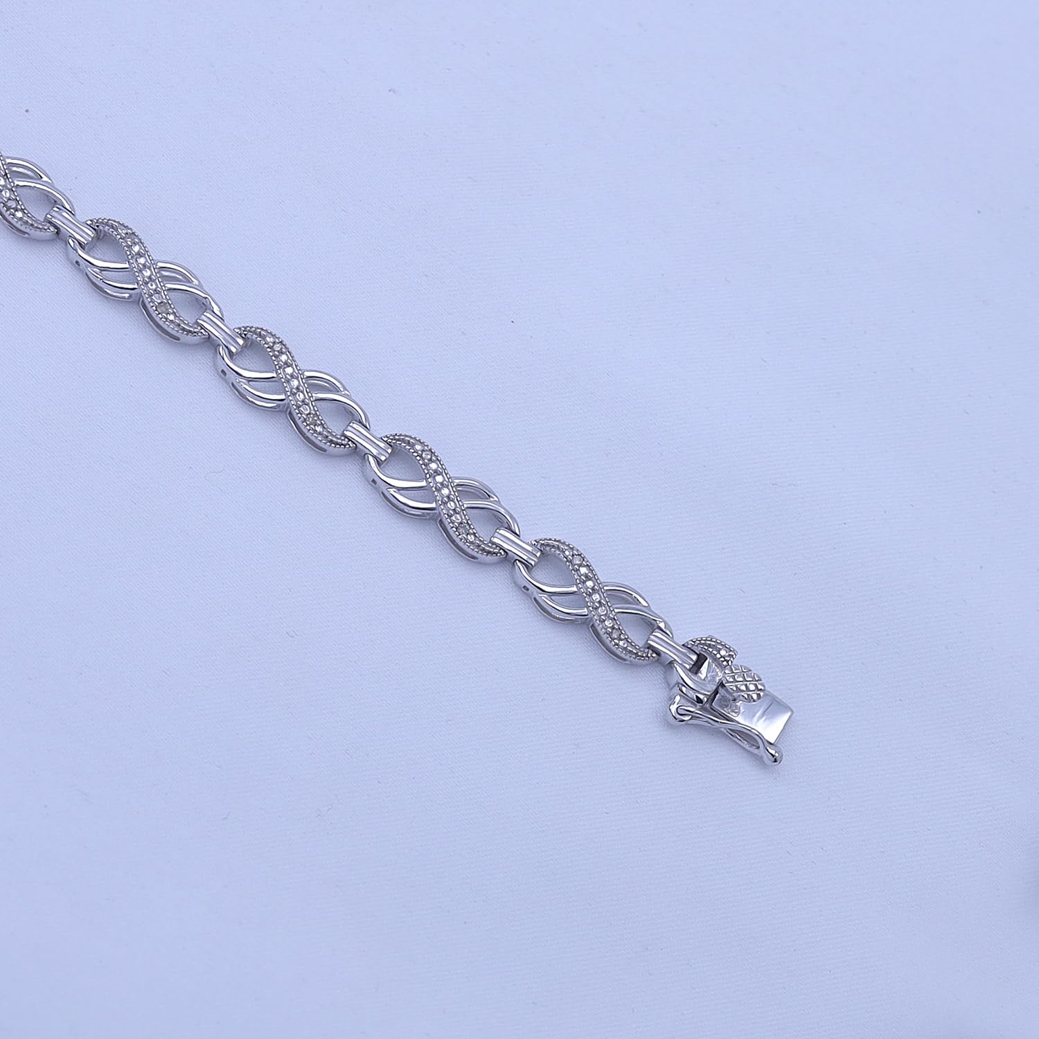 1/10 Carat Round Cut Natural White Diamond Double Infinity Loop Bracelet for Women in 14K White Gold Over Sterling Silver, Size- 7.00 (Clarity : I2-I3, Color : I-J, 0.10 Cttw) 7.00Inch
