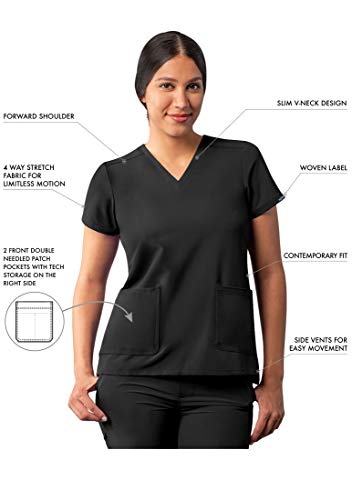 Adar Addition Scrubs for Women - Modern V-Neck Scrub Top - A6008 - Black - M