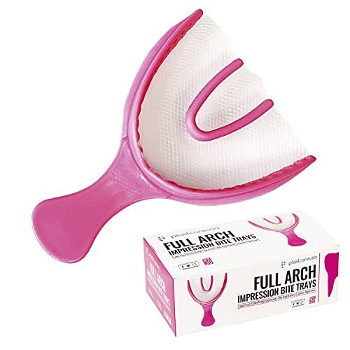 30 Full Arch Pink Disposable Dental Bite Registration Trays for Teeth Molds, 1 Box of 30 Bite Impression Trays