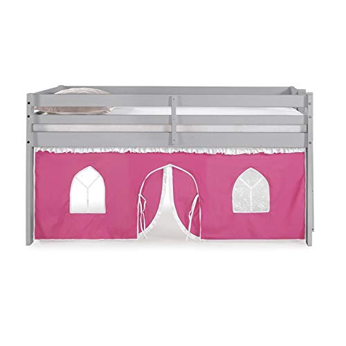 Alaterre Furniture Jasper Twin Junior Loft Bed, Dove Gray Frame and Pink/White Bottom Playhouse Tent