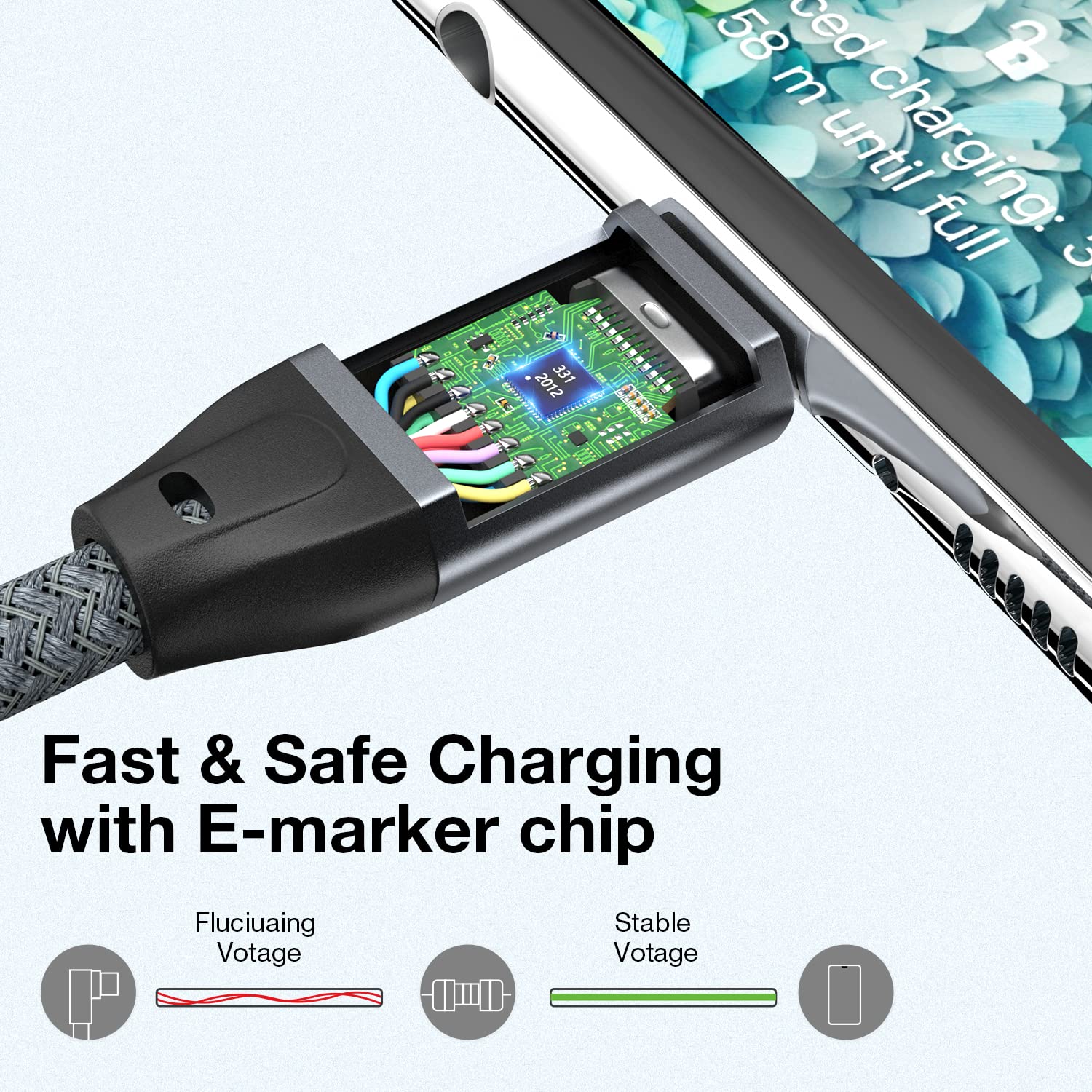 90 Degree USB C to USB C Cable, USB C 3.2 Cable 20Gbps Data Transfer, 4K@60Hz 8K@30Hz Video Right Angle 100W PD Fast Charging Cable with E-Marker for Thunderbolt 3/4, MacBook Pro, iPad Pro, Galaxy S20