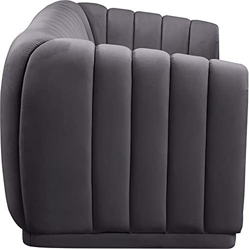 Meridian Furniture 674Grey-S Dixie Collection Modern | Contemporary Velvet Upholstered Sofa with Deep Channel Tufting, 84" W x 37" D x 32.5" H, Grey
