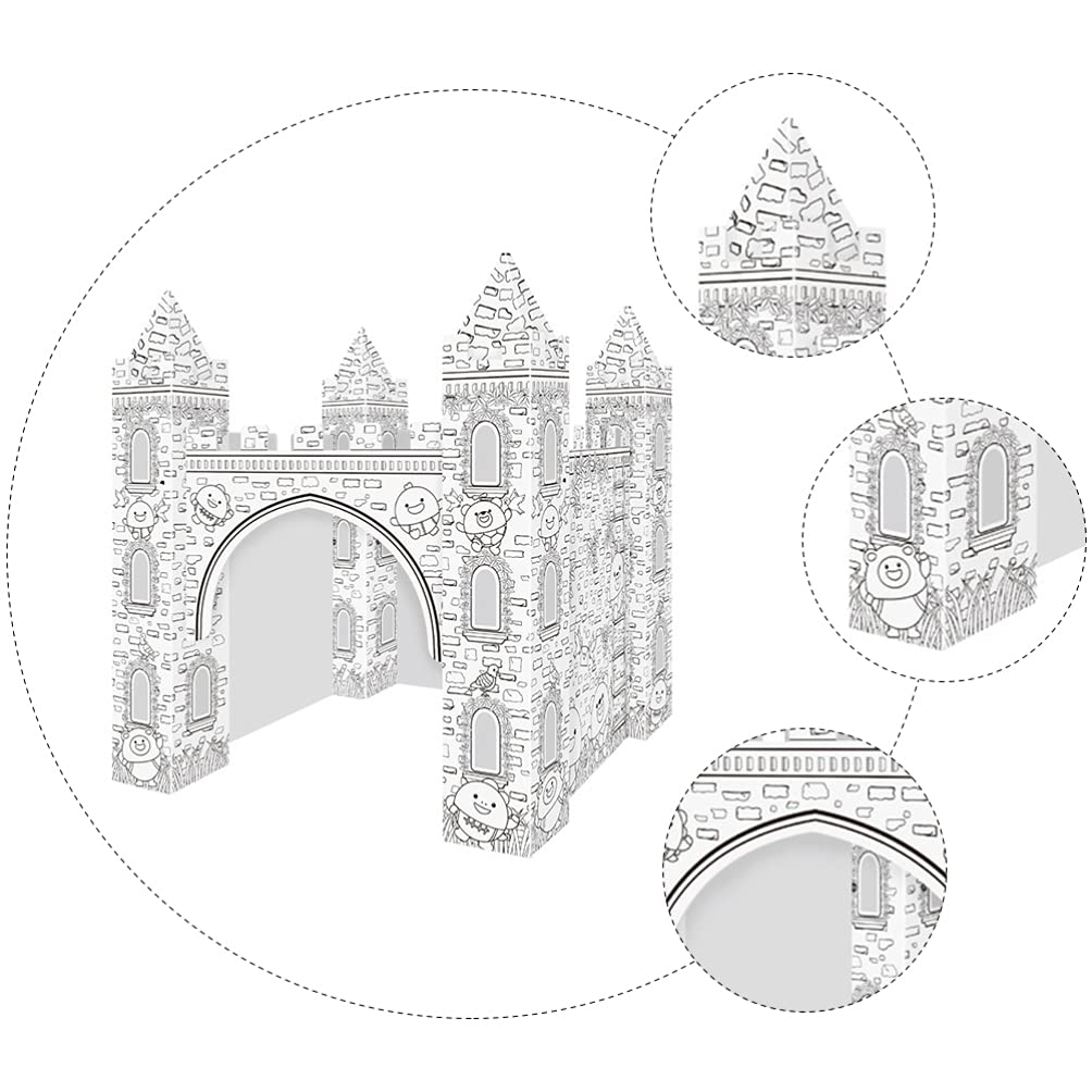 1 Set Colorizing 3D Castle Paper Fairy Tale Castle Paintable Cardboard Castle Kids Art Craft Supplies for Indoor Outdoor Fun