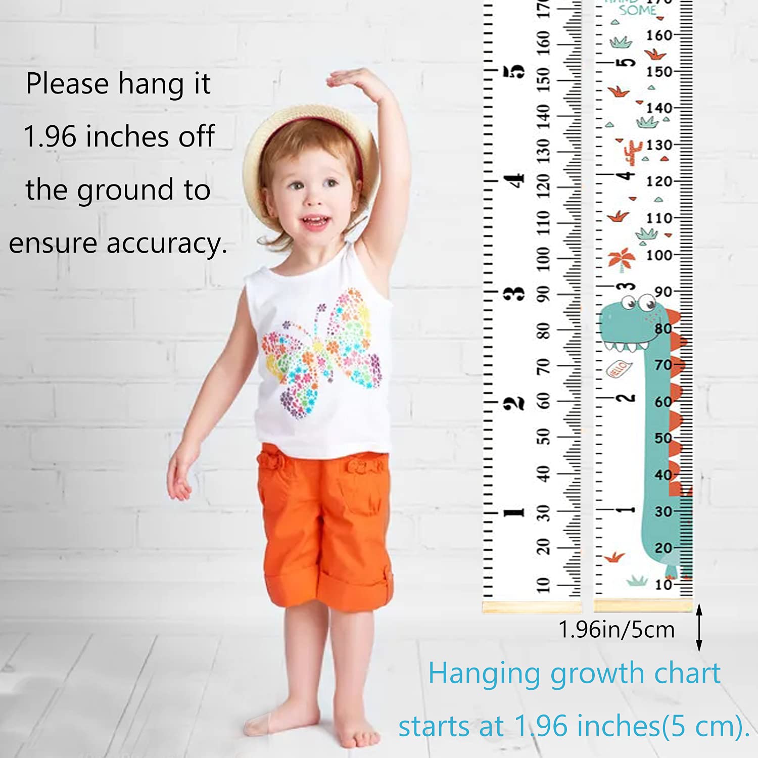 2 Pack Kids Baby Hanging Growth Chart,Hanging Ruler Wall Decor Ruler,Wood Frame Fabric Canvas Removable Height Measurement Ruler for Kids,Toddlers and Babies(Dinoaurs and Basic Styles)