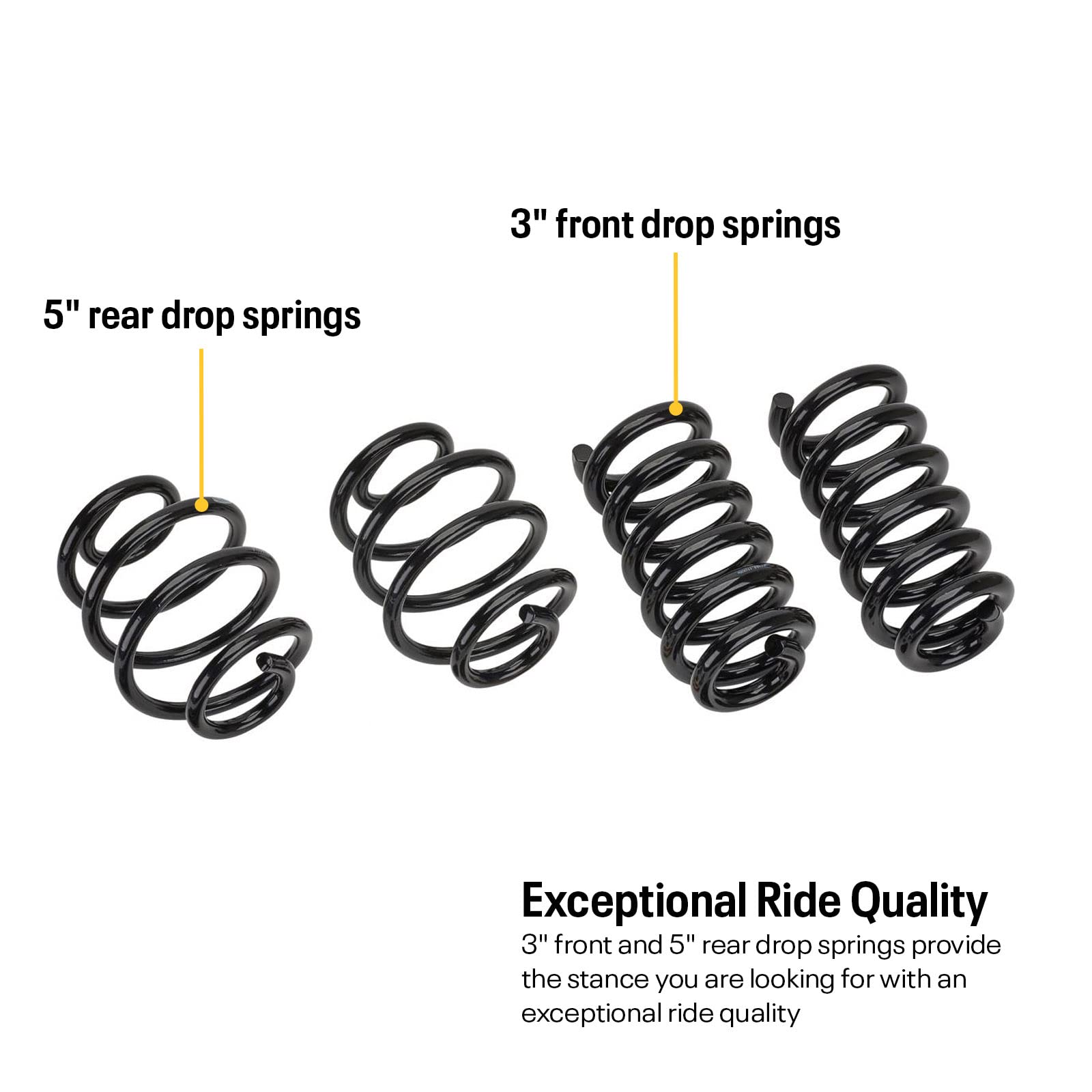 1963-1972 C10 3 Inch Front and 5 Inch Rear Drop Lowering Kit with Shocks - Improve Stance and Ride Quality, Fits 6 Cylinder and V8 Trucks, Black Powder Coated Springs