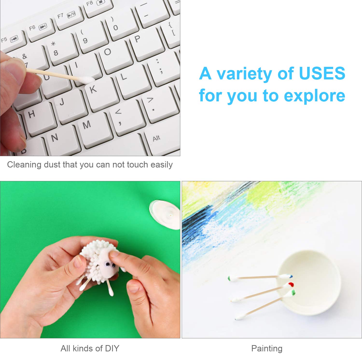 500pcs Cotton Swabs Double Round with Natural Wooden Sticks, Thick Cotton Buds for Daily Use Firm Qtips Cotton Swabs in One Small Box