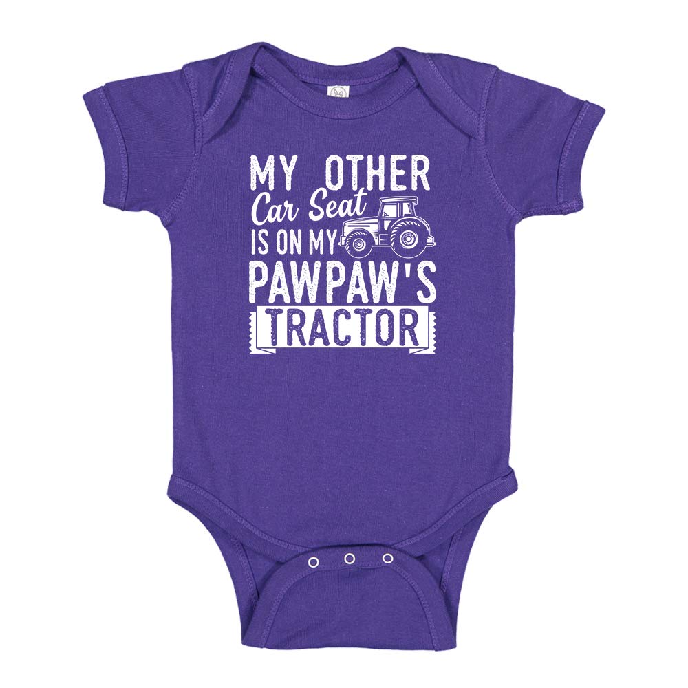 My Other Car Seat is On My Pawpaw's Tractor Baby Bodysuit One Piece NB Purple