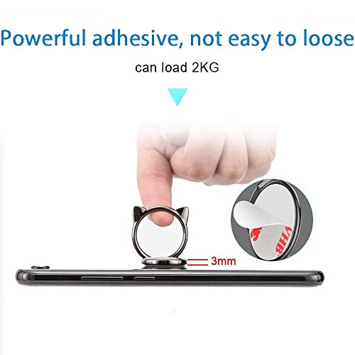 aceyoon Phone Ring Cat Attachable Kickstand Ultra Thin Cute 360 Degree Smartphone Finger Grip Ring Holder Stand Compatible for Phone X, XS, XR, XS Max, 8, 7 Plus, 7, 6S Plus, 6, S9, S10 Black