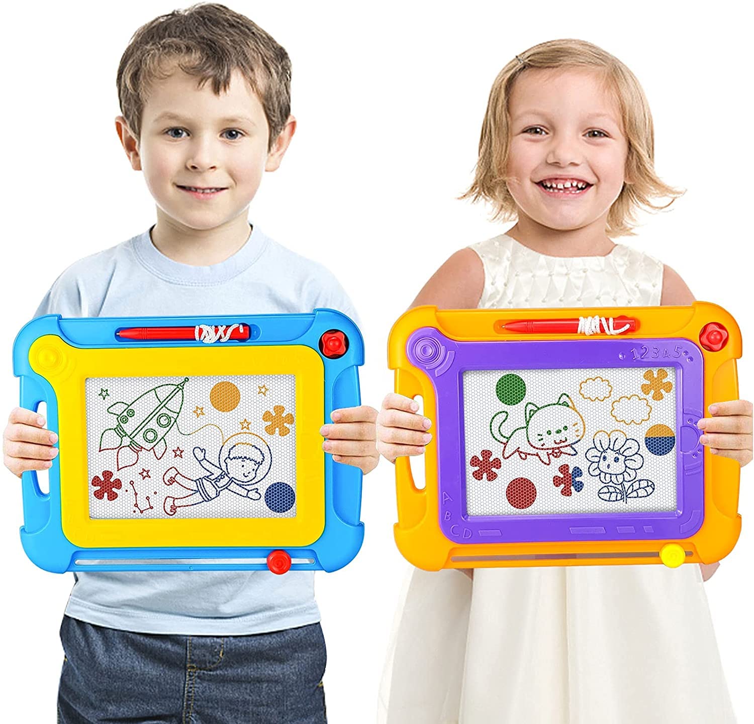 2 Pack Medium Magnetic Drawing Board, Learning Toys for Toddlers 1-3 2-4 Drawing Game, Colorful Magnetic Drawing Doodle Board Pad Tablet for Kids Adults Educational & Art Activities