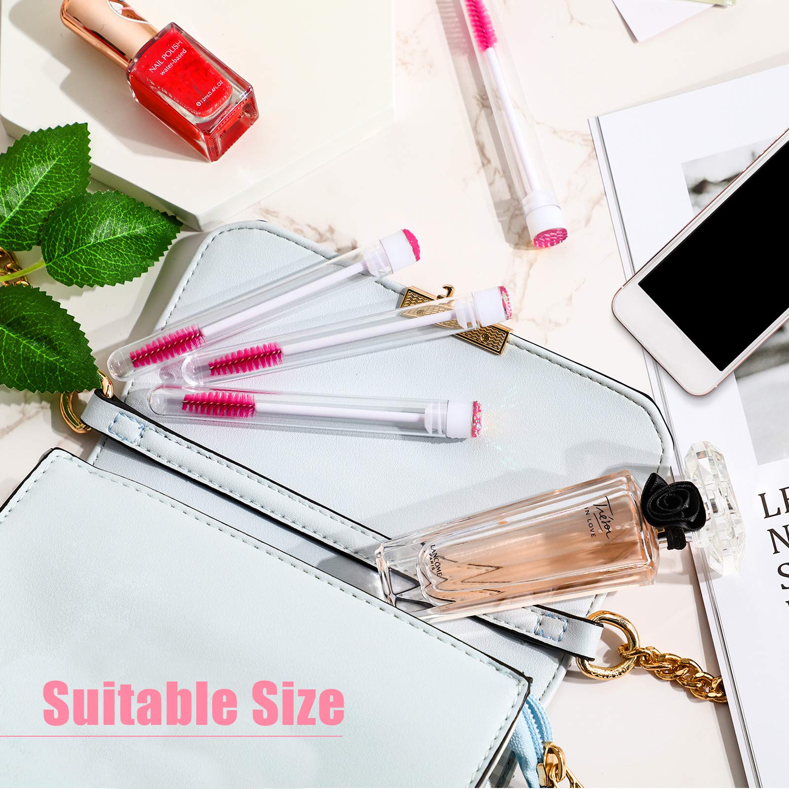 80 Pieces Disposable Mascara Brushes Tubes Set, 40 Diamond Empty Mascara Wand Tube with 40 Eyelash Brush Spoolies Makeup Tool for Eyelash Extension(Pink)