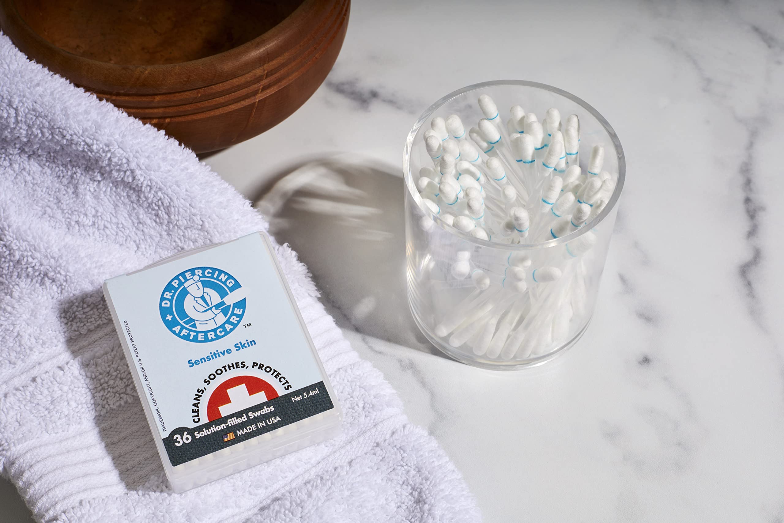 Dr. Piercing Aftercare Swabs - Saline Solution for Piercings - Earring Nose Belly Ear Piercing Cleaner - Saline Wash, Ear Hole Cleaner β Piercing Aftercare Formula - 36 Swabs