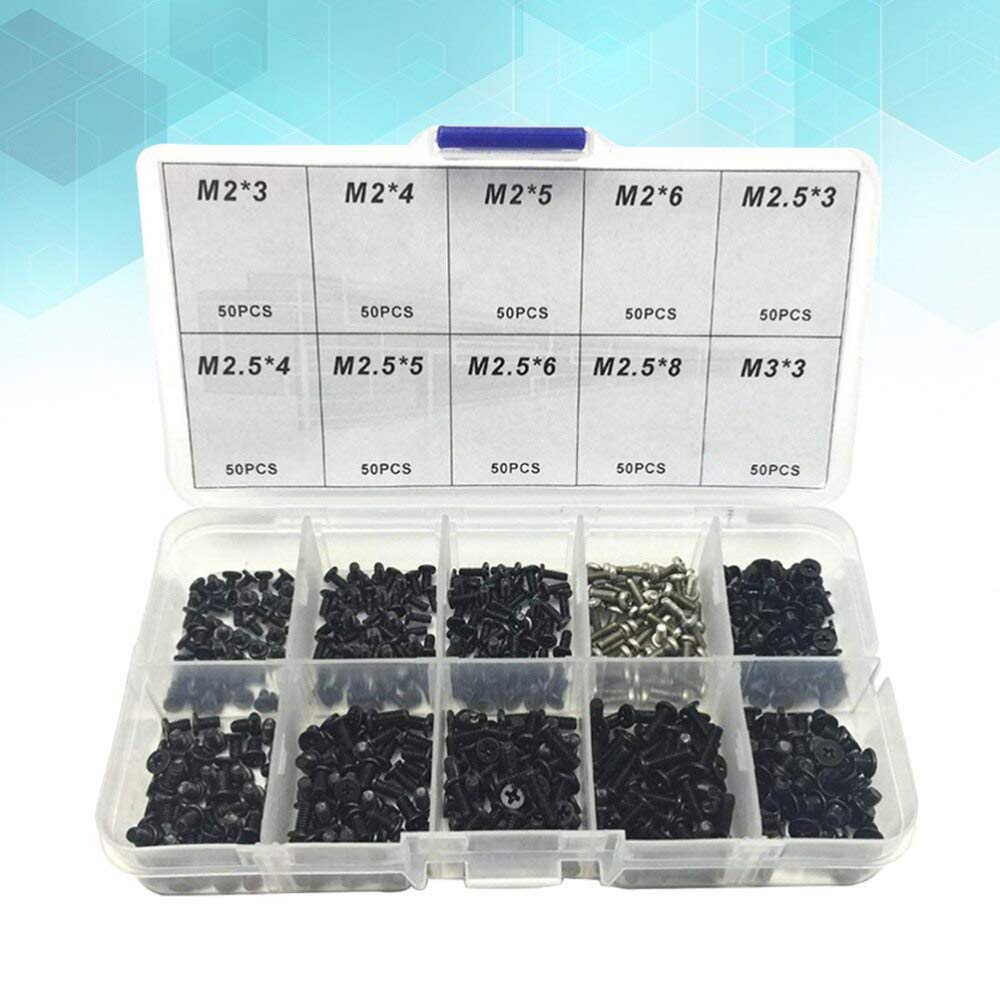 500PCS for Laptop Screws Set Replacement Mini Cross Carbon Steel Screws Set Repairing Accessory (Black) - (Size: 13X6.5X2.3CM/ Black) SCRW-128453