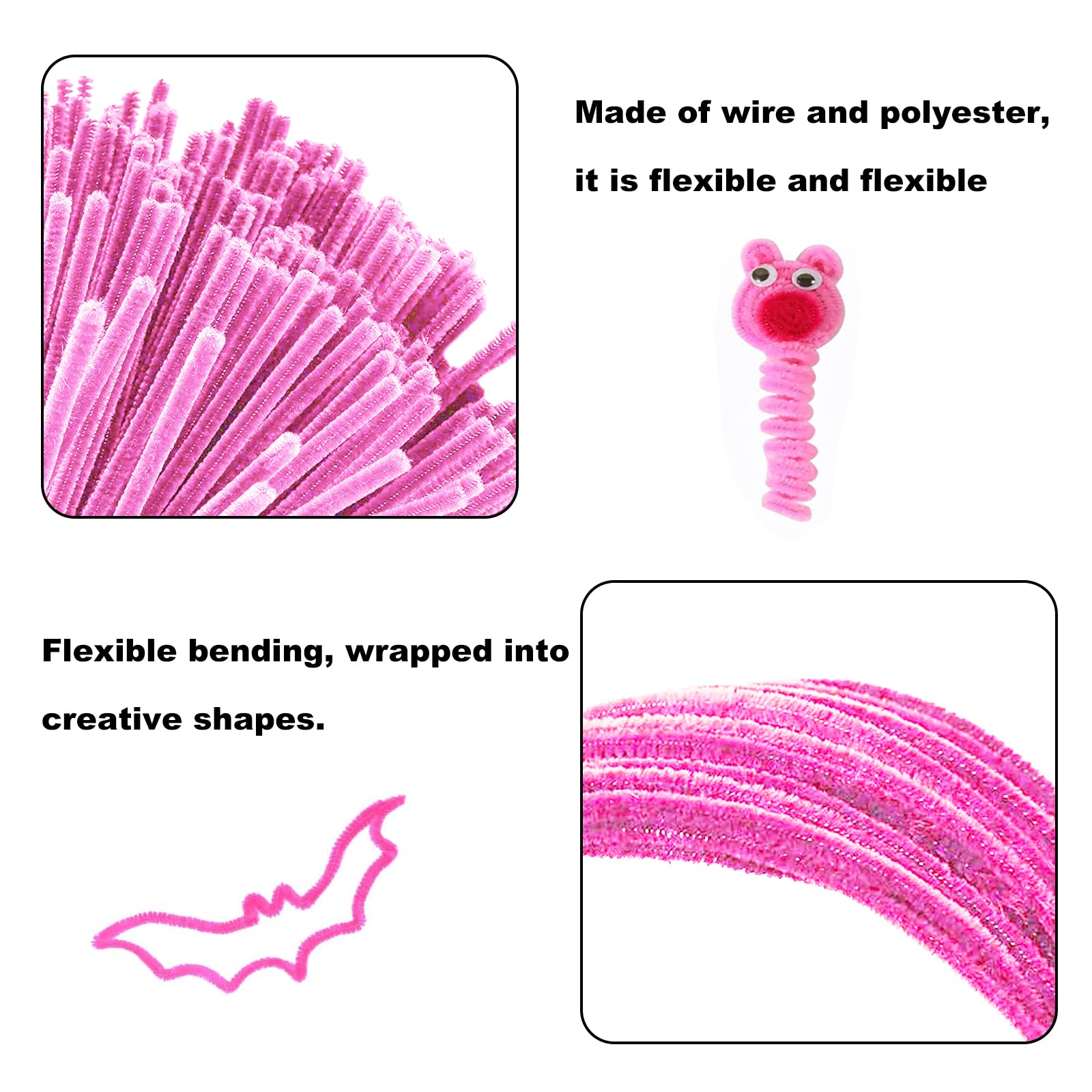 100Pcs Pink Pipe Cleaners,30cmX6mm Pipe Cleaners Craft Chenille Stems for DIY Art Creative Crafts (Pink100)