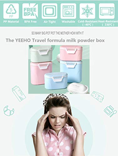 YEEHO Travel Infant Formula Dispenser Box with Scoop, Portable Baby Dry Milk Powder Food Container with Spoon Airtight Storage Easy go Parents Choice Sealed Small Case,Blue