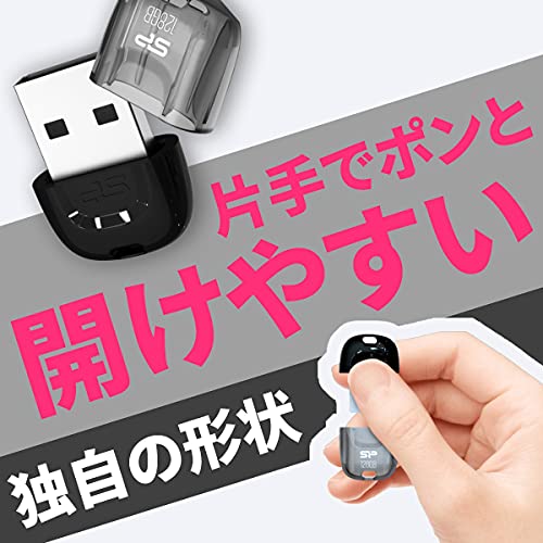 Silicone Power J09 SP128GBUF3J09V1K USB Memory, 128 GB, USB 3.2, Gen1 (USB 3.1/3.0/2.0 Compatible), Small, Waterproof, Dustproof, Shockproof, Mac Compatible