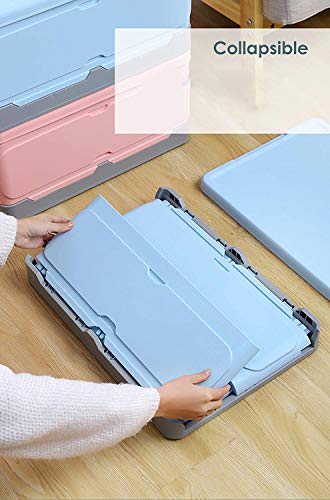 Durable Plastic Folding Storage Box Organizer with Lids, Folding Plastic Stackable, Containers for Home & Garage Organization (Blue)