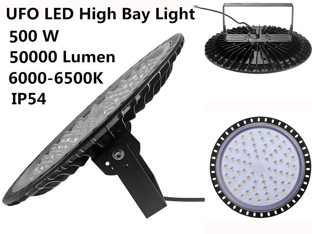500W UFO LED High Bay Light,50000 Lumen,6000-6500K,IP54, Waterproof Dust Proof, Warehouse LED Lights High Bay Lighting for Garage, Factory, Gymnasium, Basement, Parking(Newest Design )