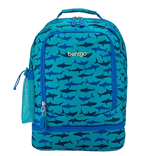 Bentgo® Kids 2-in-1 Backpack & Insulated Lunch Bag - Durable 16” Backpack & Lunch Container in Unique Prints for School & Travel - Water Resistant, Padded & Large Compartments (Shark)
