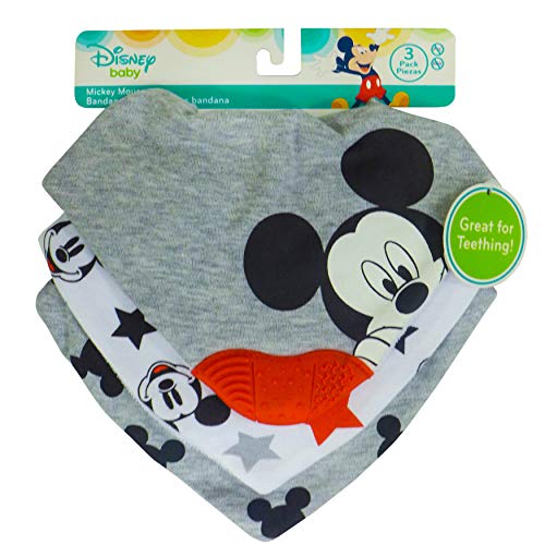 Disney Neat Solutions Mickey Mouse 3 Pack Infant Scarf Bib with Teether, Grey Heather