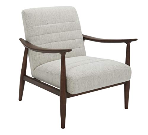 Amazon Brand – Rivet Spear Mid-Century Modern Channel Tufted Accent Chair with Wood Arms, 29.1"W, Ivory-Grey