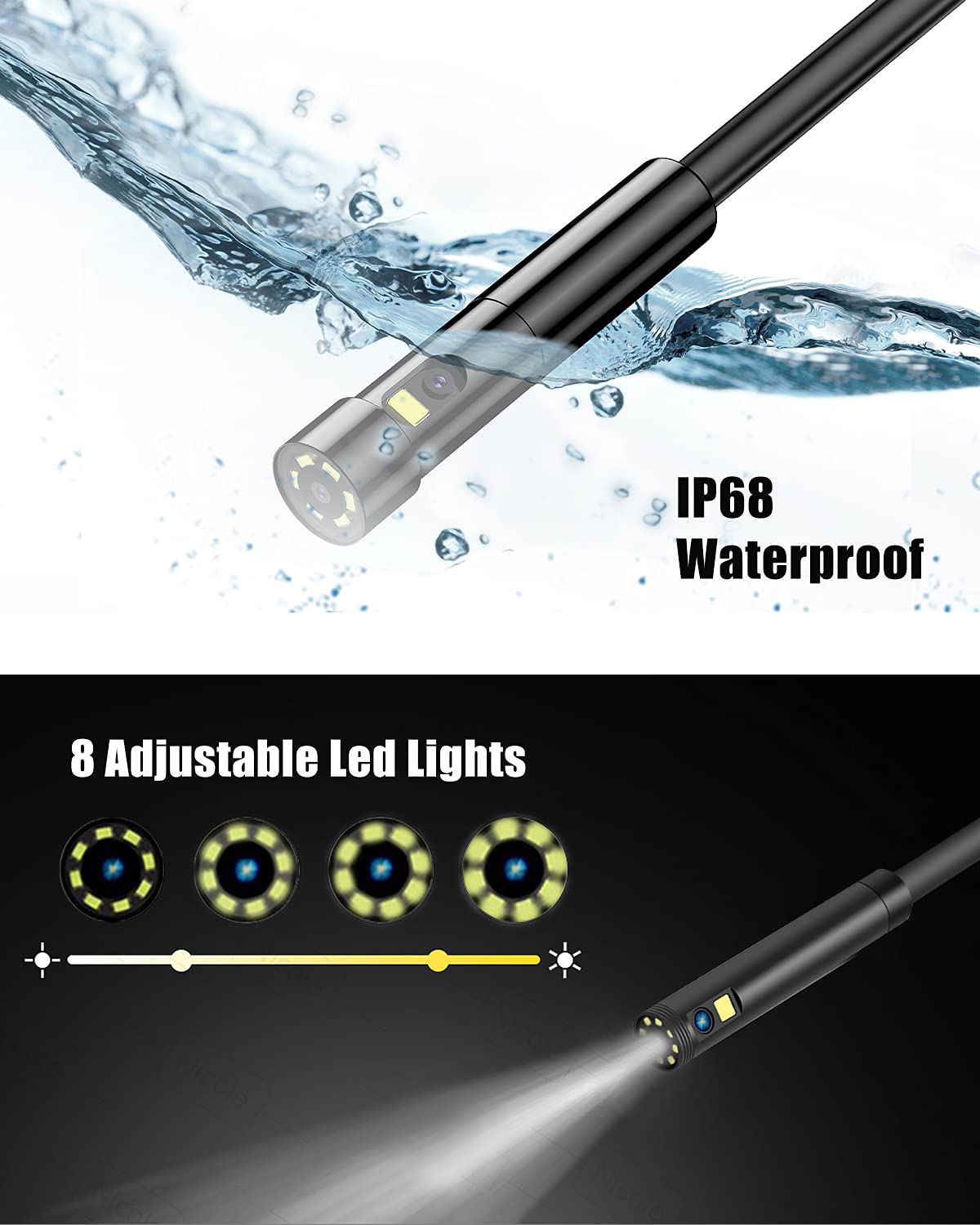 33FT Dual Lens Industrial Endoscope, AUTOGEN 1080P HD Borescope Inspection Camera with 4.5" IPS Screen, 0.31 Inch Digital Sewer Camera with 8 LED Lights, 10M Semi-Rigid Cable, 32G TF Card
