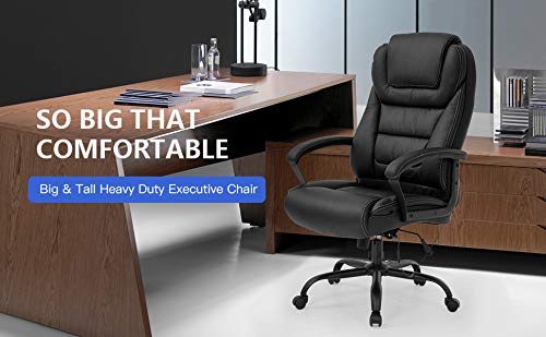 500lbs Big & Tall Task Office Chair, Wide Seat Desk Chair with Massage Lumbar Support Armrest Swivel Rolling High Back Leather Adjustable Ergonomic Computer Chair for Managerial Executive Chairs Black