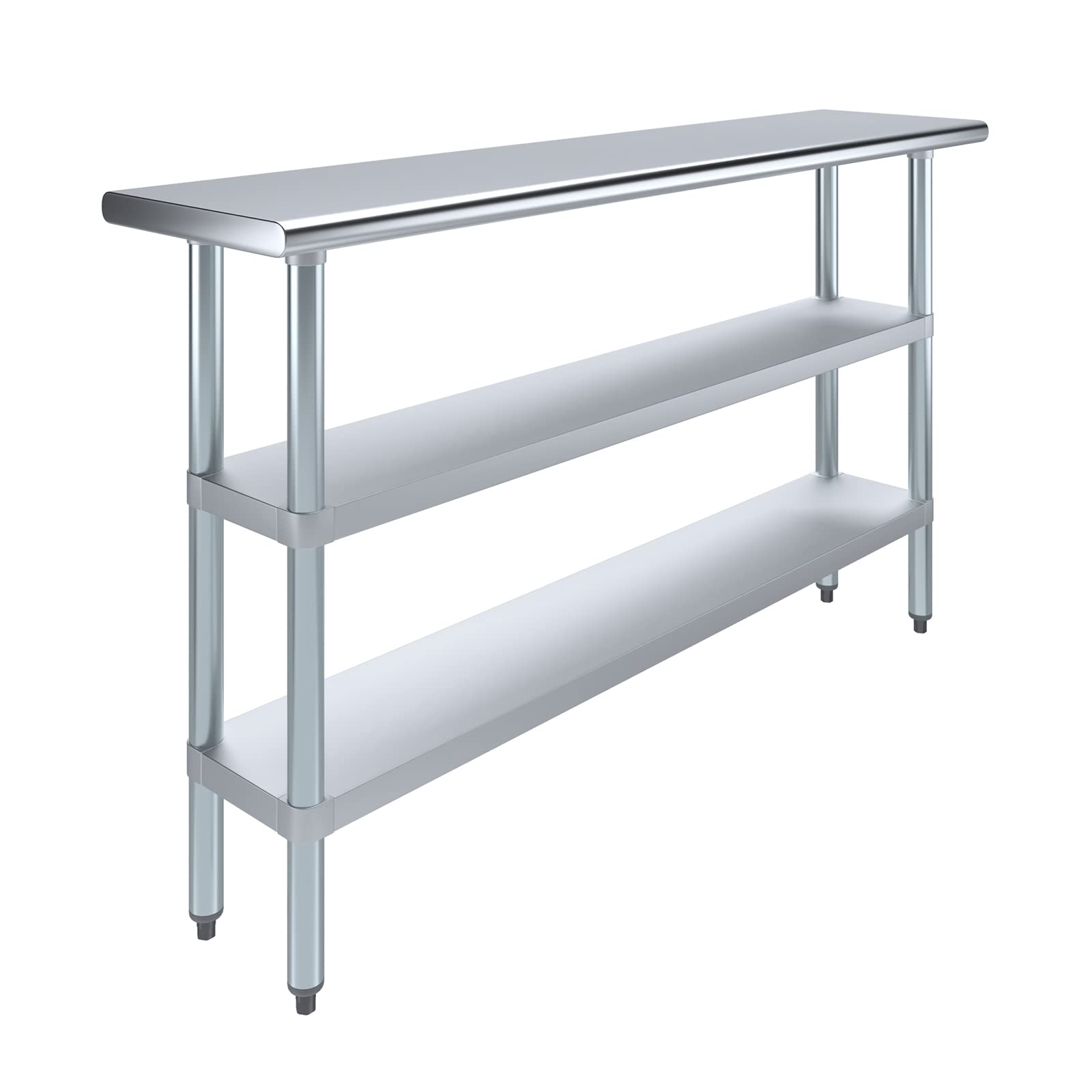 60" Long X 14" Deep Stainless Steel Work Table with 2 Shelves | Metal Food Prep Station | Commercial & Residential NSF Utility Table