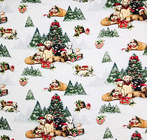 1/2 Yard - Christmas Puppies Puppy Dogs on Snowy Scene Cotton Fabric (Great for Quilting, Throws, Sewing, Craft Projects, and More) 1/2 Yard x 44"