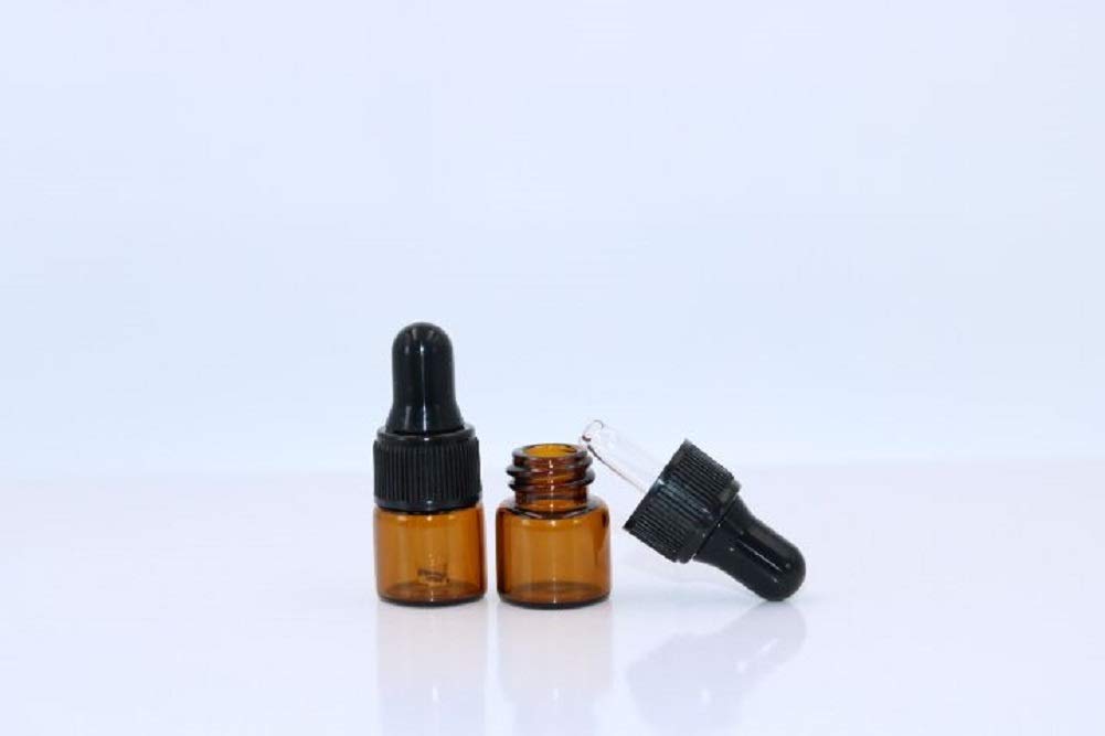 50Pcs 2ml Amber Glass Dropping Bottles Mini Essential Oil Dropper Bottles Empty Travel Perfume Sample Vials Containers with Glass Eye Dropper and Cap in Box(2 Droppers Included)
