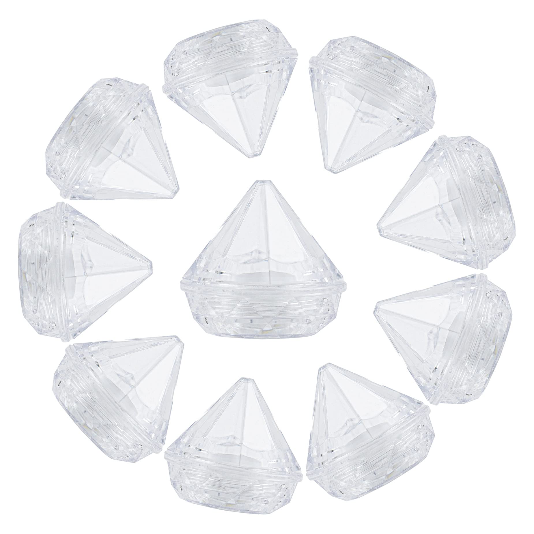 AUEAR, 50 Pack Diamond Shaped Clear Jars 5 ML Empty Refillable Cosmetic Small Jar Makeup Container with Lids Sample Trial Case Storage Box for Party Favors Decor