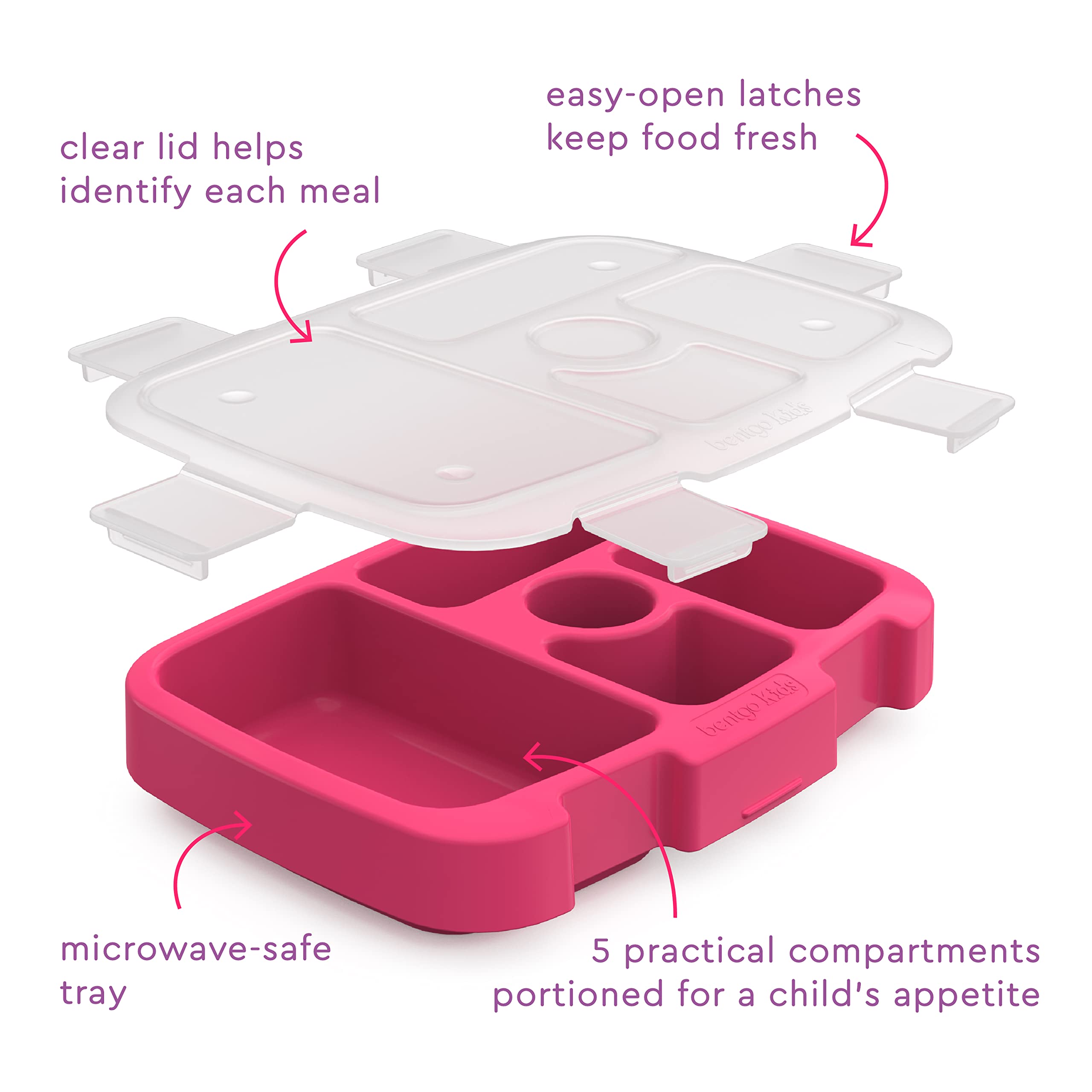 Bentgo® Kids Prints Tray with Transparent Cover - Reusable, BPA-Free, 5-Compartment Meal Prep Container with Built-In Portion Control for Healthy Meals At Home & On the Go (Fairies)