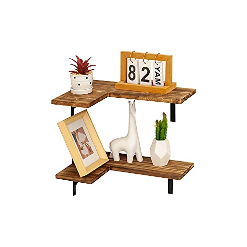 Coral Flower Wall Shelves Rustic Wood Corner Floating Shelves for Bedroom Living Room Bathroom Kitchen Set of 2