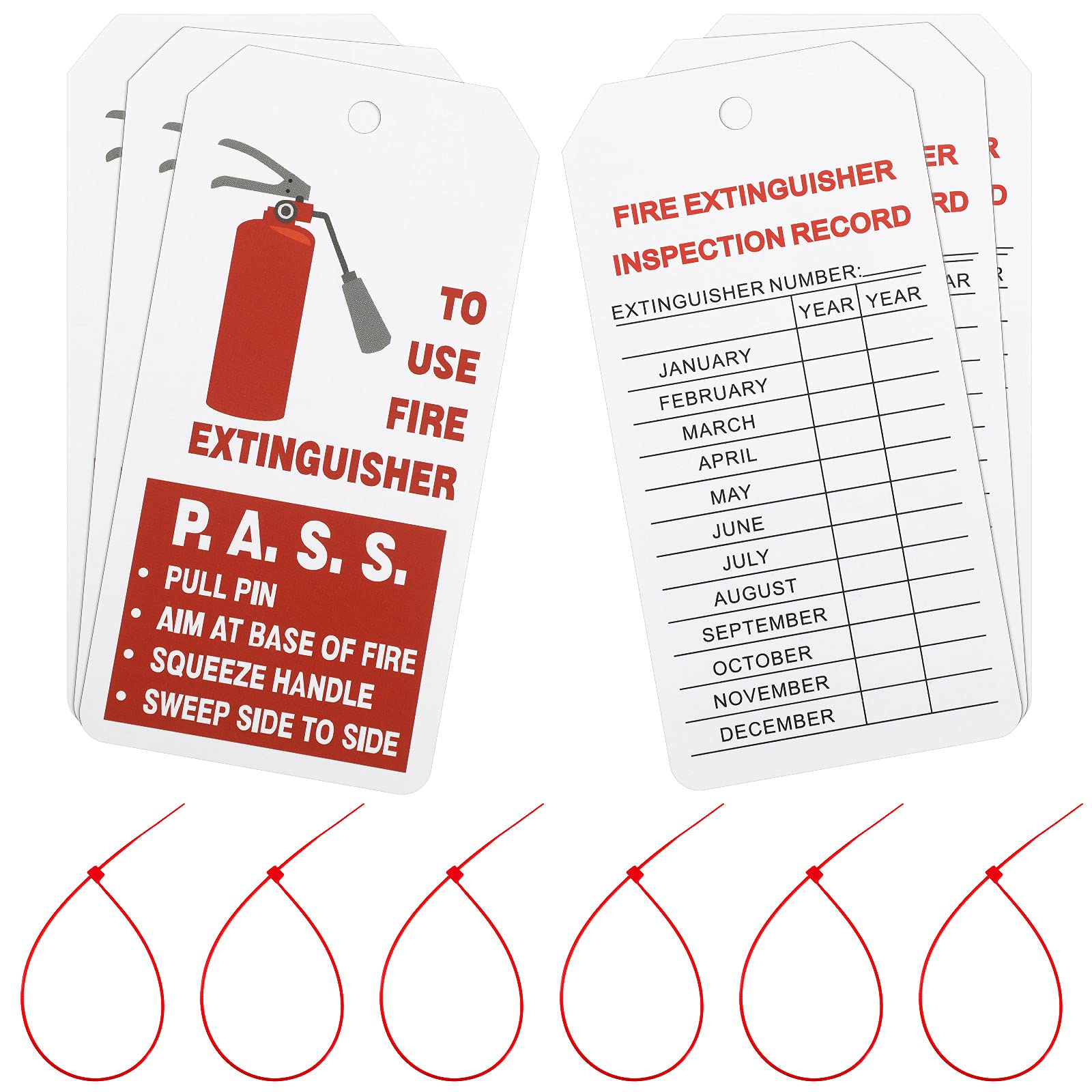 Outus 50 Sets Fire Extinguisher Monthly Inspection Tags 4.2 x 2.1 Inch Fire Extinguisher Record Labels with Adjustable Wire Ties Maintenance Waterproof Tags Recharge and Inspection for Indoor Outdoor