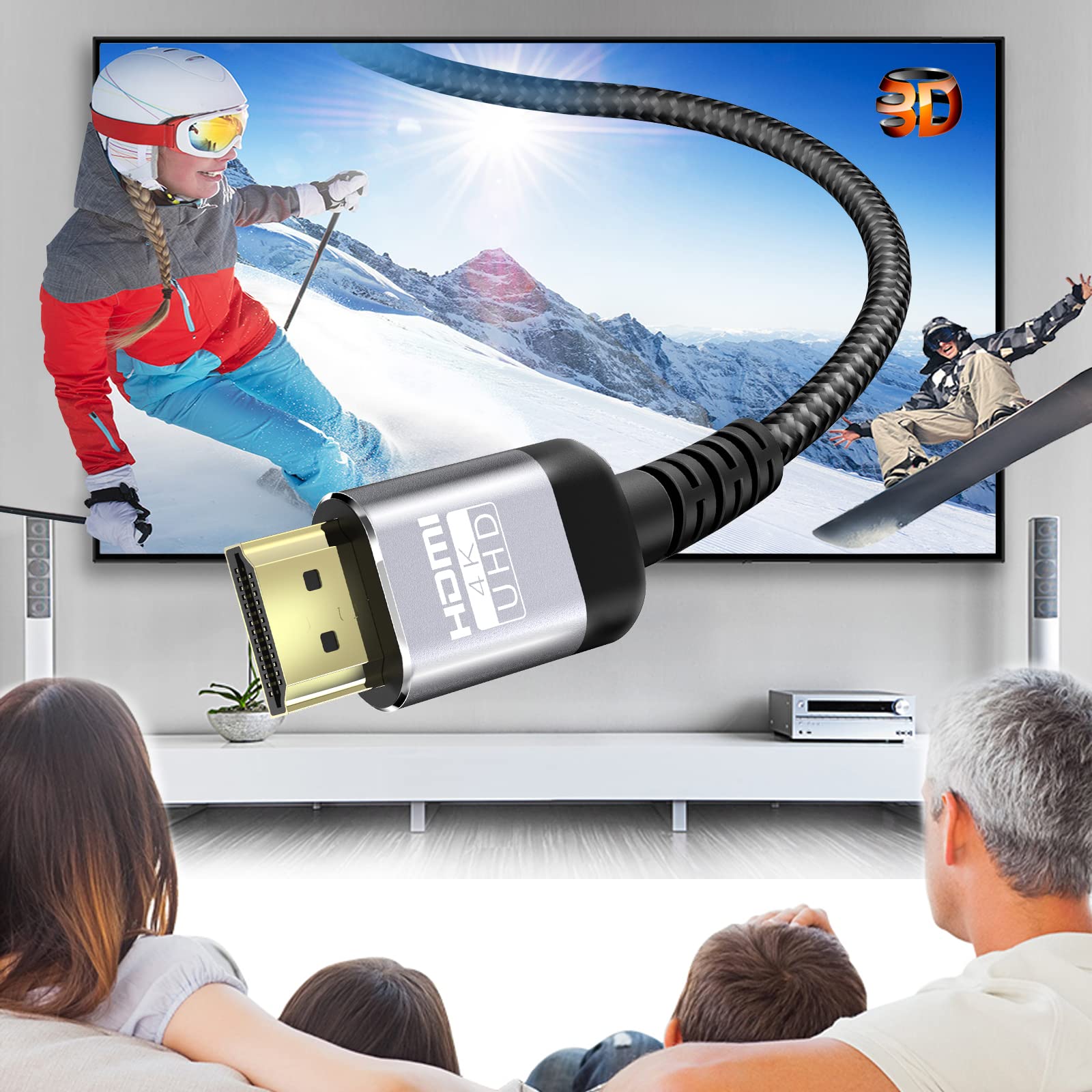Soonsoonic 4K HDMI Cable 50Ft | High Speed HDMI 2.0 Cable 4K@60Hz 2K 1080P 3D ARC Ethernet HDMI Cord | for UHD TV Monitor Laptop Xbox PS4/PS5 ect (15m)