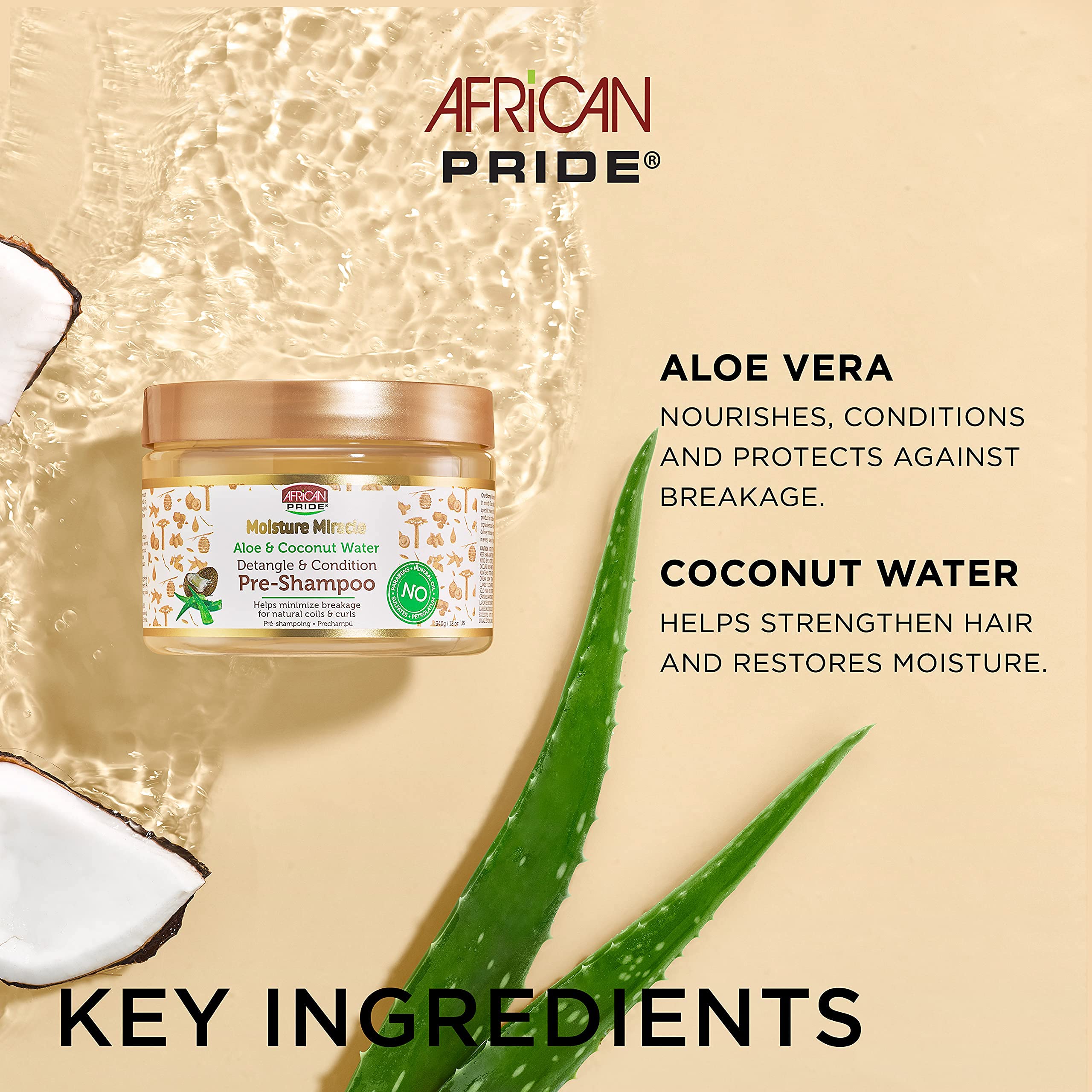 African Pride Honey & Coconut Oil Pre-Shampoo, Shampoo & Conditioner - Repair & Replenish Moisture for Natural Coils & Curls, 12 Oz & 16 Oz