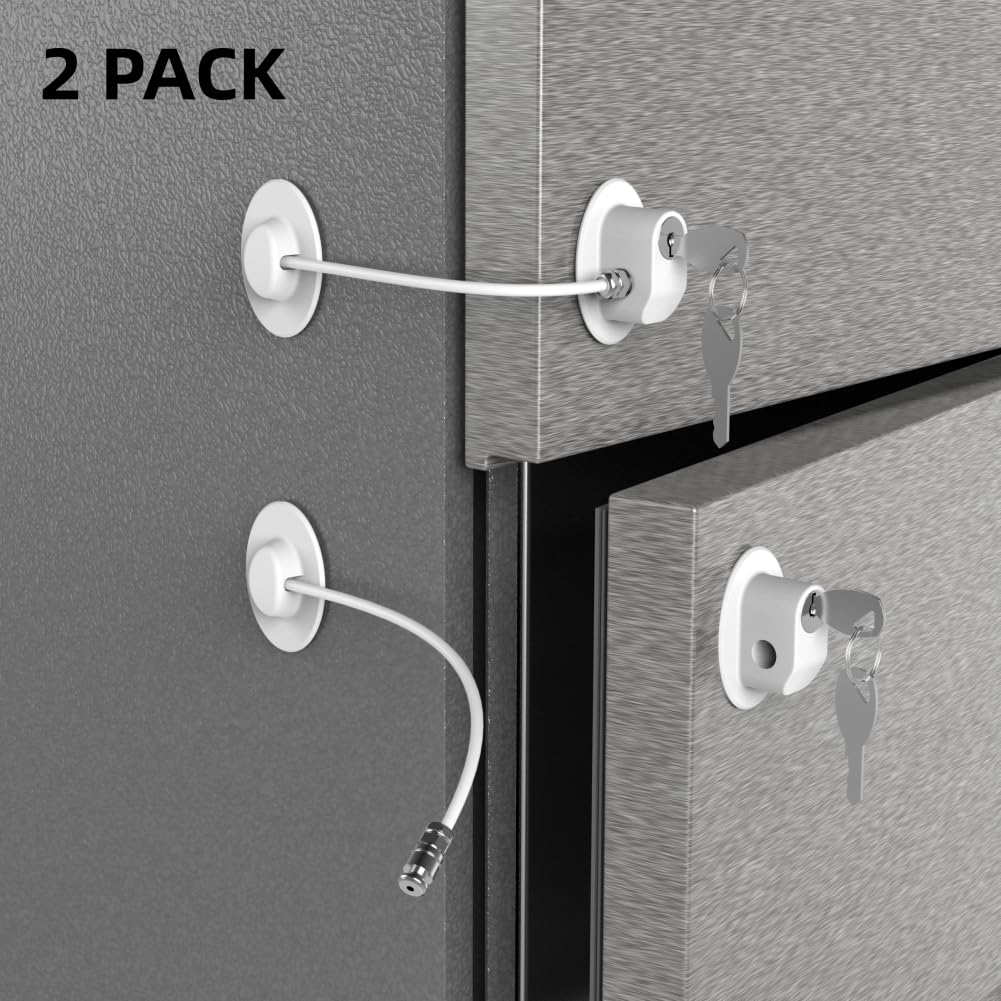 2 Pack Refrigerator Door Locks,Freezer Door Locks,File Drawer Cabinet Locks by REZIPO White with 4 keys